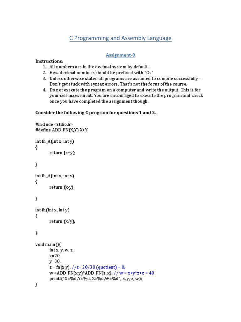 C Programming and Assembly Language: Instructions | PDF | Subroutine | C (Programming Language)