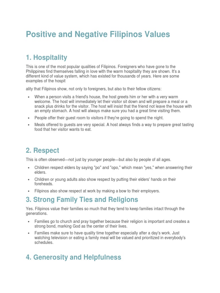 Positive and Negative Filipinos Values | Philippines | Psychological ...