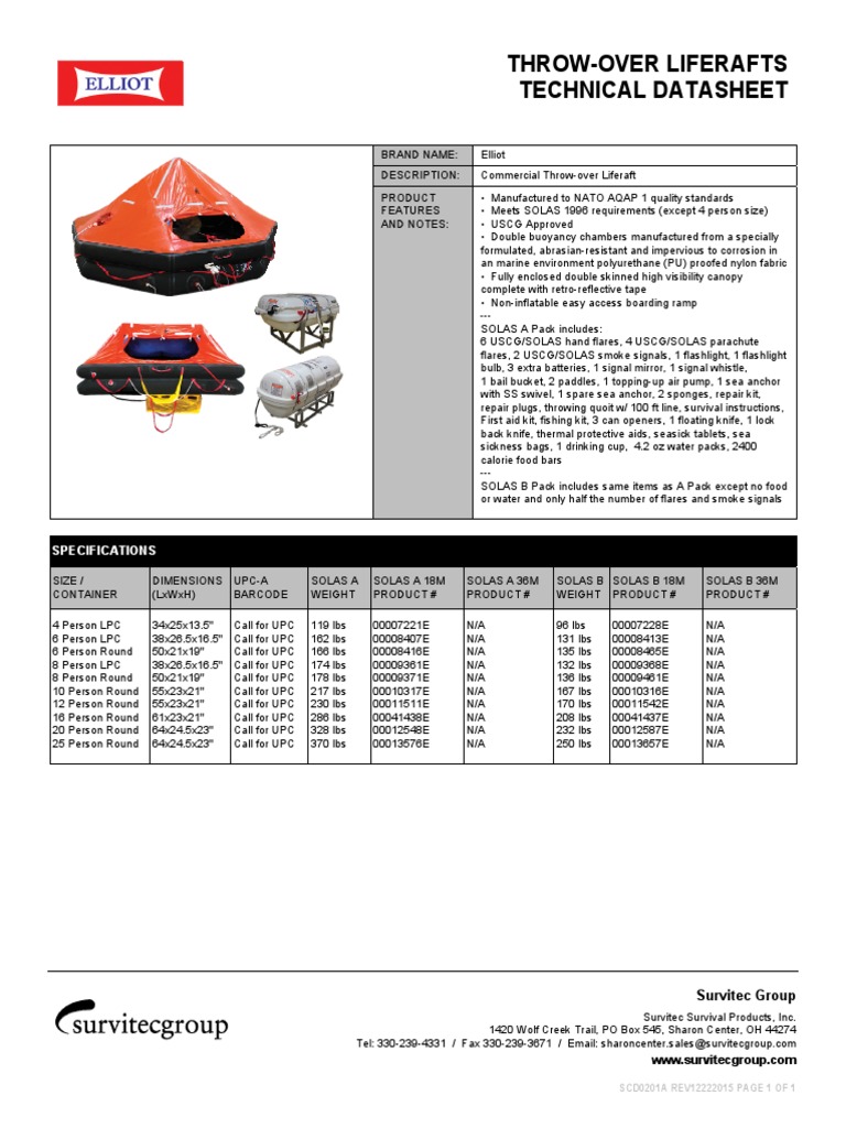 Elliot Throw Over Davit Launch Liferafts Datasheet | PDF | Equipment ...