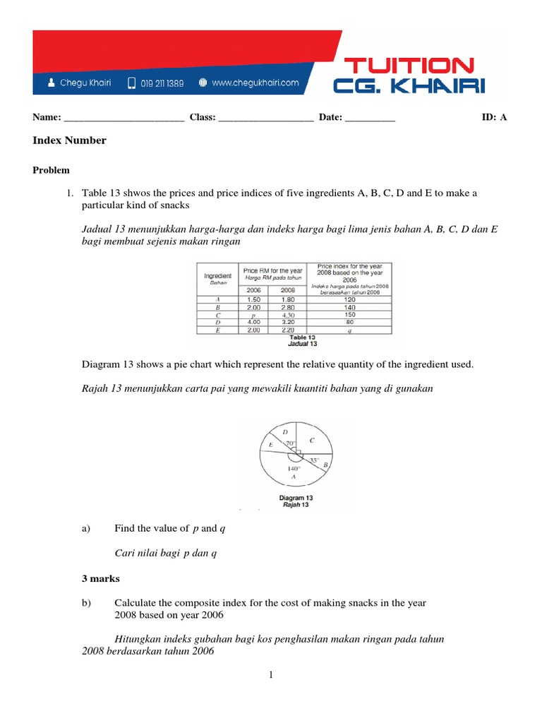 Index Number: Name: - Class: - Date: - Id: A | PDF