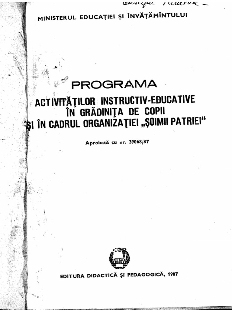 Programa Activitatilor Instructiv Educative in Gradinita de Copii in ...