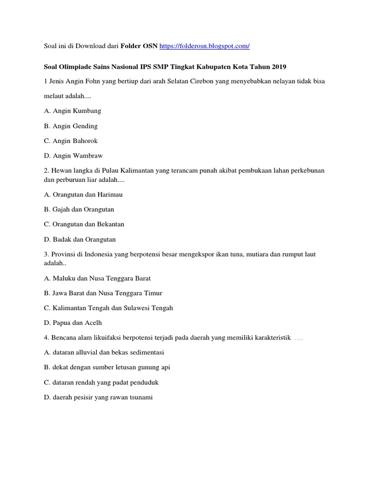 2019 Soal OSK IPS SMP 2019 Folderosn - Blogspot.com-Dikonversi | PDF