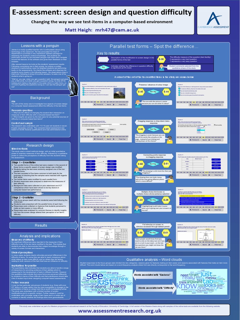 Assessment Screen Design and Question Difficulty Poster Presentation ...