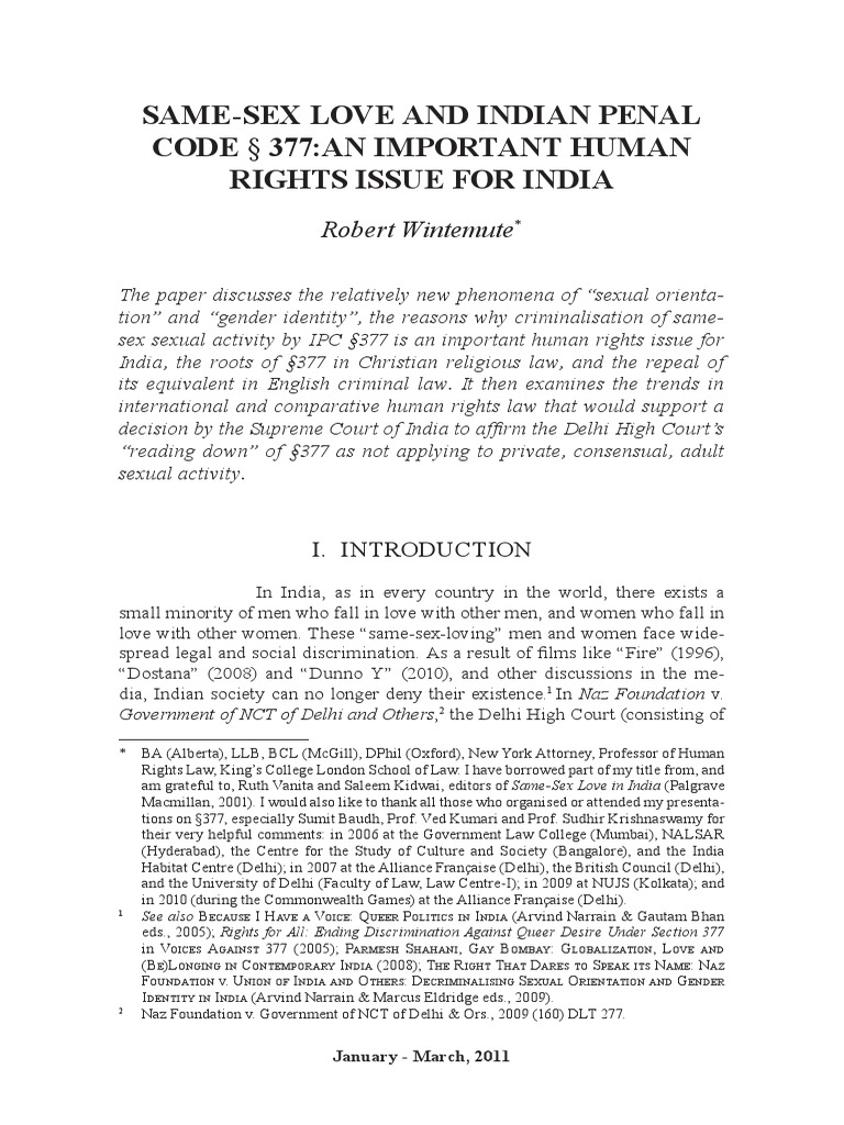Same-Sex Love and Indian Penal Code 377:an Important Human Rights Issue ...