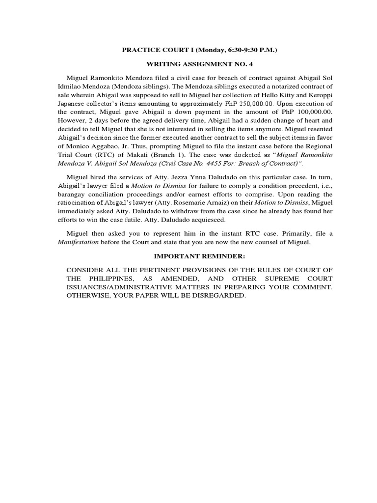 Practice Court Assignments No. 4-6 | PDF | Judgment (Law) | Lawsuit