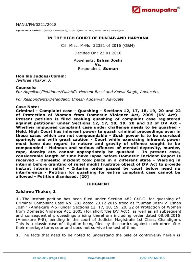 Eshan Joshi V/s Suman | PDF | Complaint | Magistrate