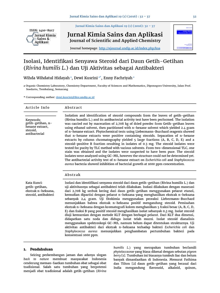 Steroid Isolation from Rivina humilis Leaves | PDF | Thin Layer ...