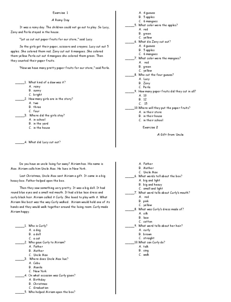 Grade 3 Reading Comprehension Exercises | PDF