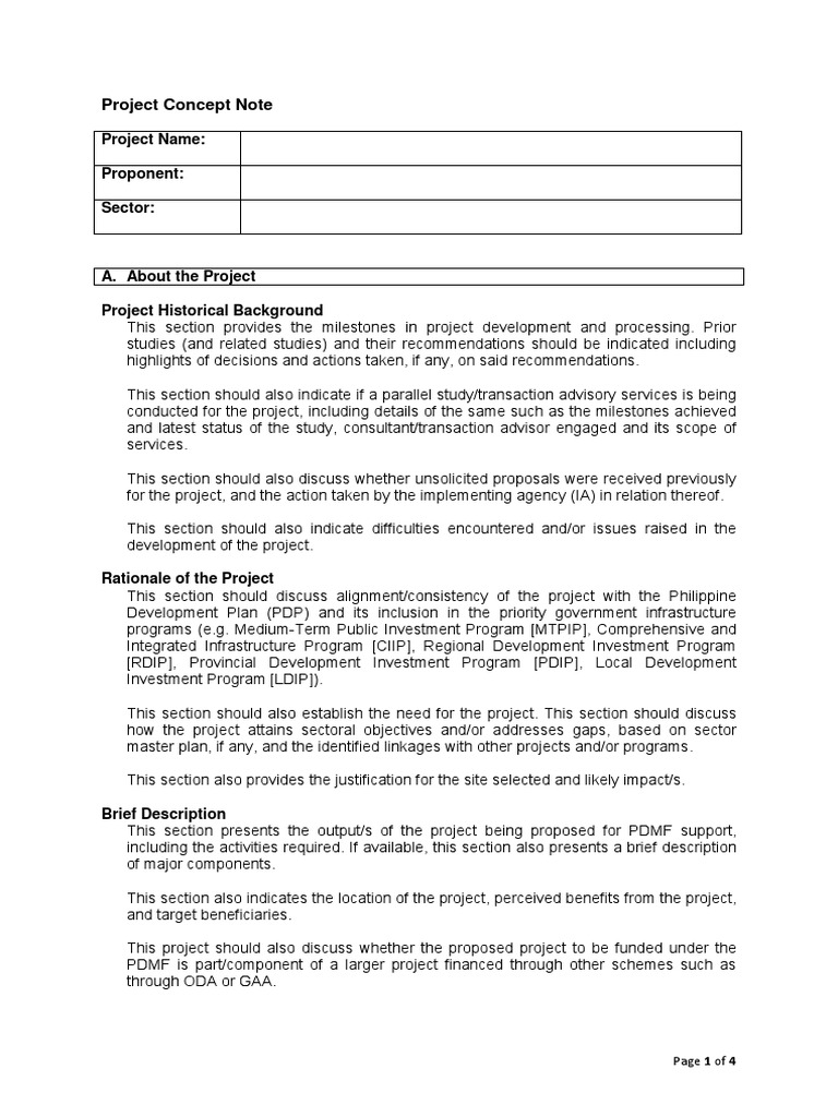 PDMF Concept Note Template Updated | PDF | Public–Private Partnership ...
