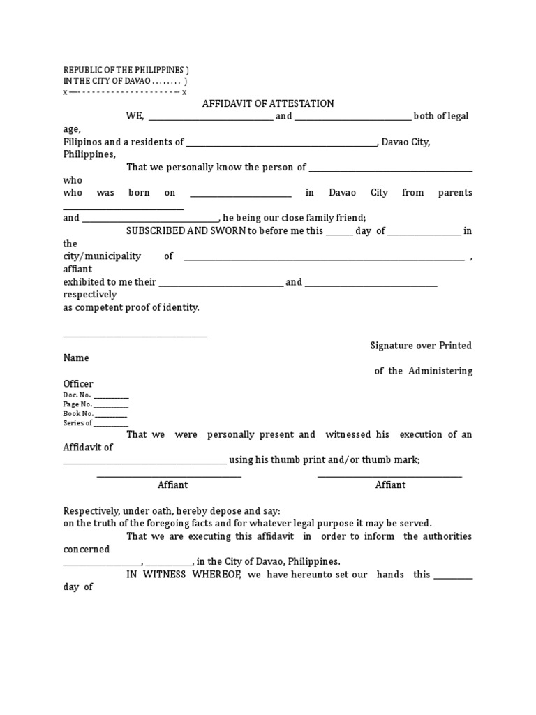 Affidavit of Attestation Using Thumb Mark AffidavitAttestation ...