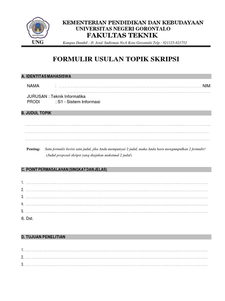 Formulir Usulan Topik Skripsi | PDF