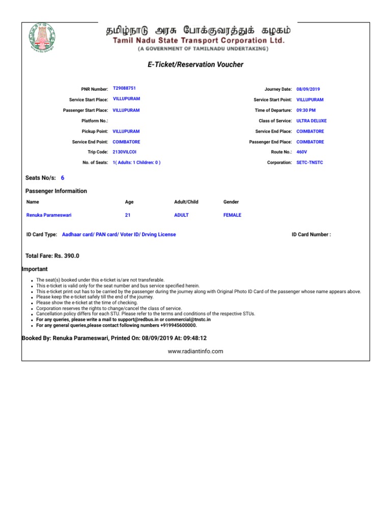 Bus Ticket PDF | PDF | Identity Document | Government And Personhood