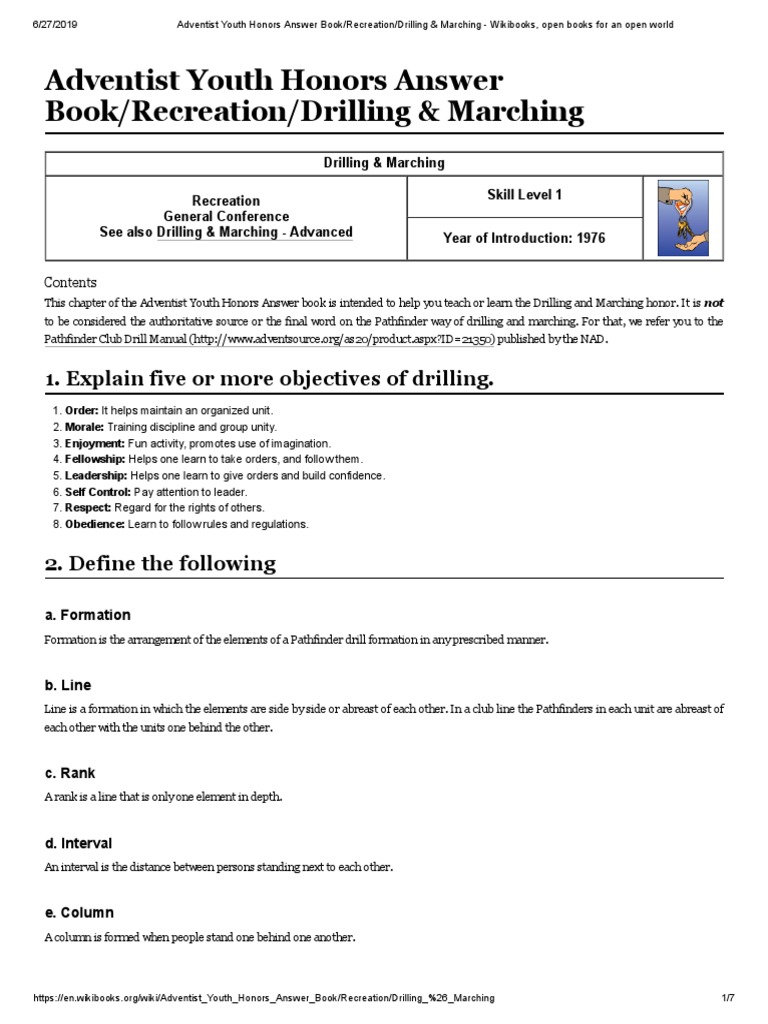 Adventist Youth Honors Answer Book/Recreation/Drilling & Marching | PDF ...