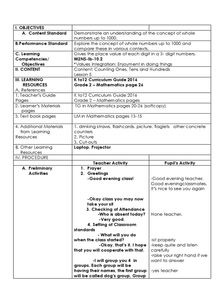 Detailed Lesson Plan in Place Value | PDF | Teachers | Curriculum