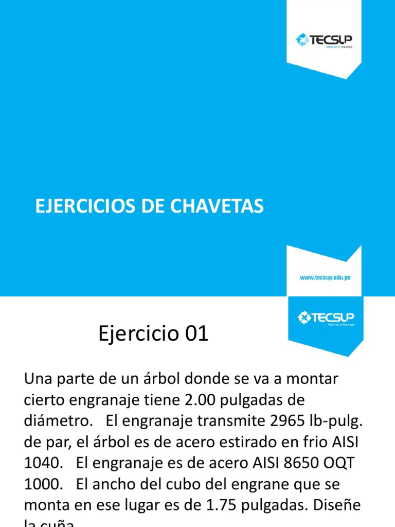 Ejercicios de Chavetas | PDF | Pulgada | Engranaje