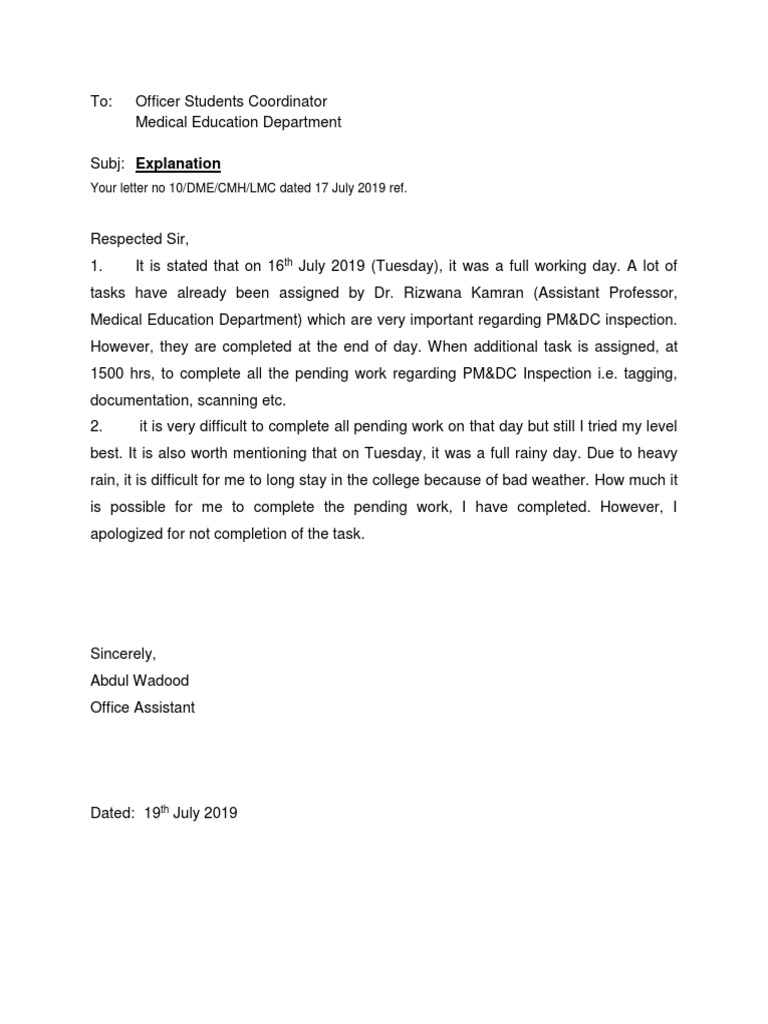 Your Letter No 10/DME/CMH/LMC Dated 17 July 2019 Ref | PDF