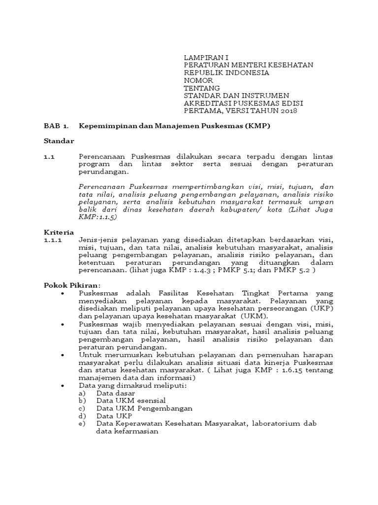 Lampiran 1 PMK TTG Standar Dan Instrumen 5 Bab PDF | PDF