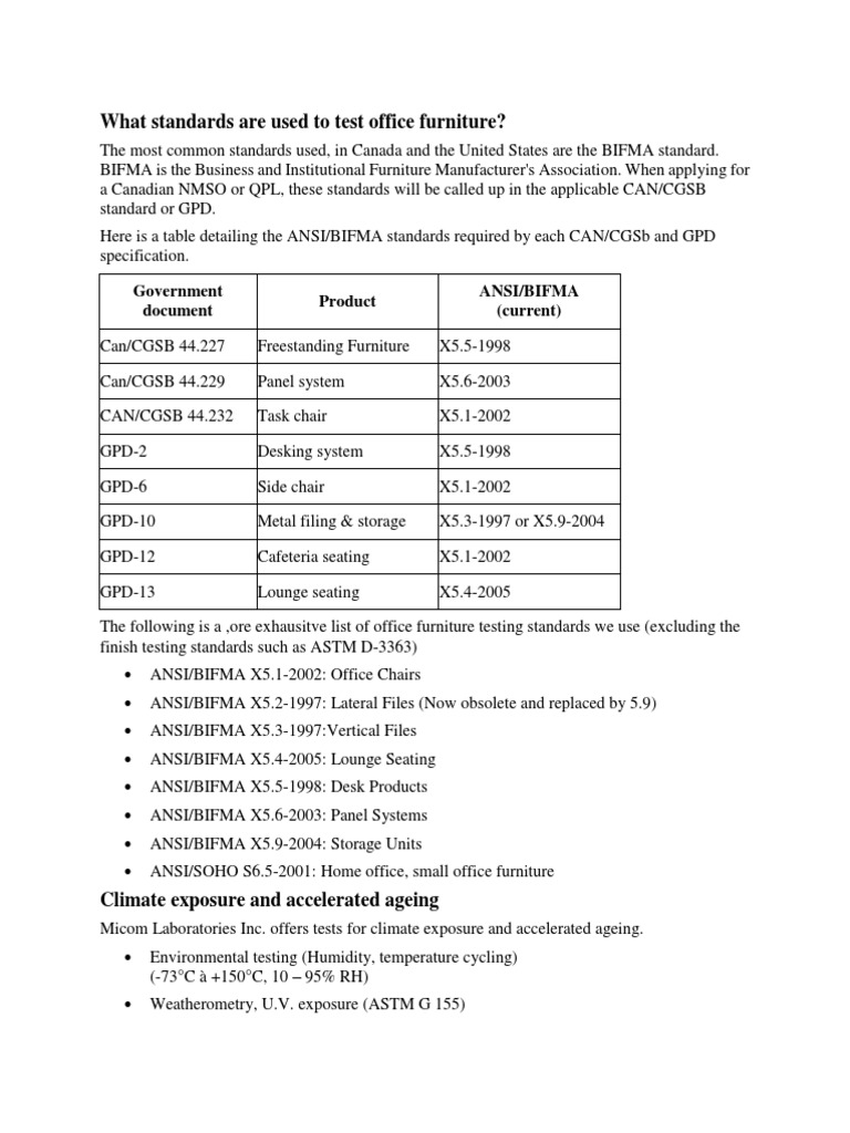 Office Furniture Standards | PDF | Friction | Ultraviolet