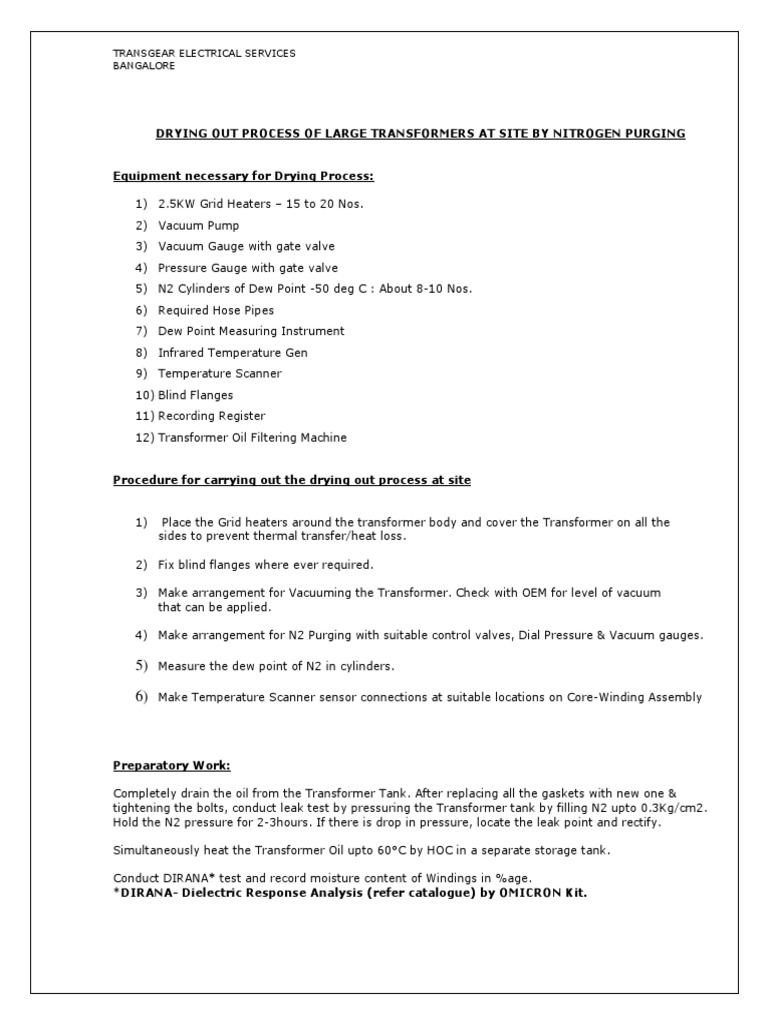 Transformer Drying at Site | PDF | Transformer | Pressure Measurement