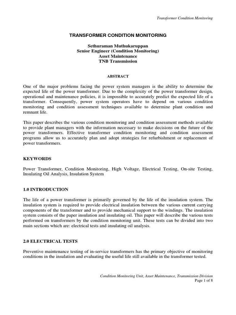 Transformer Condition Monitoring Sethuraman Muthukarupp | PDF ...