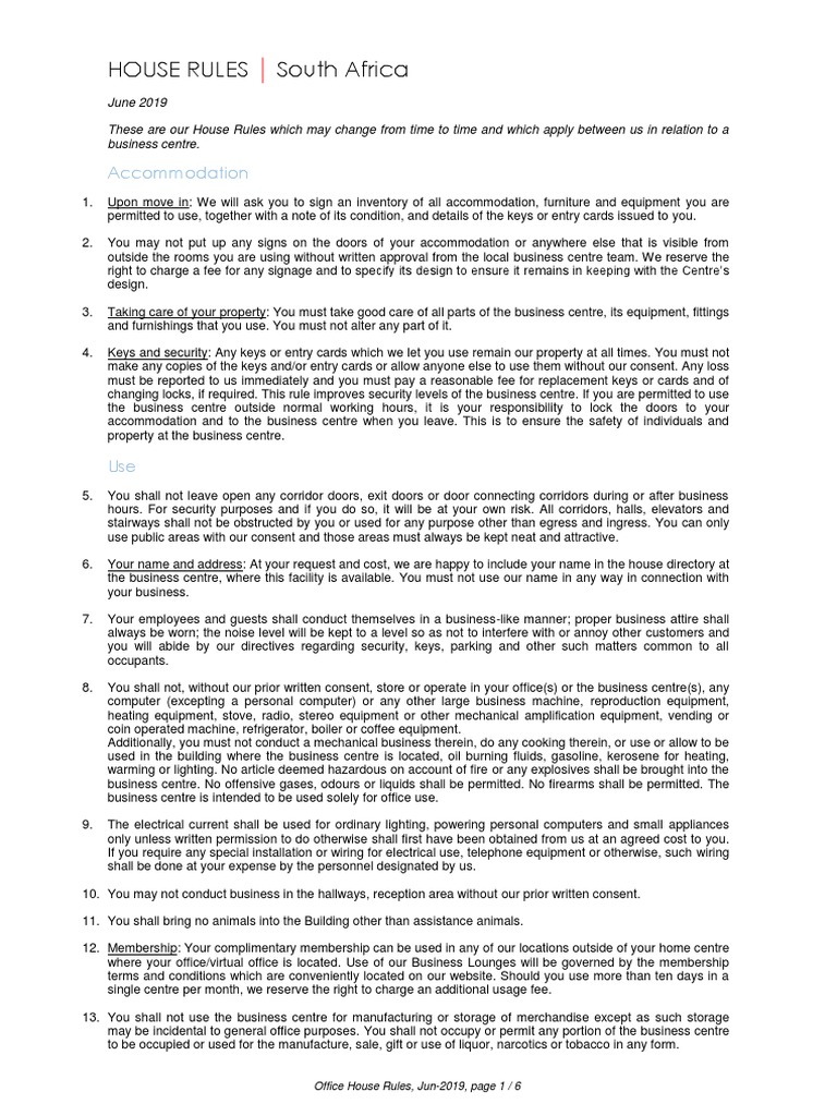 Regus House Rules | PDF | Internet Service Provider | Internet