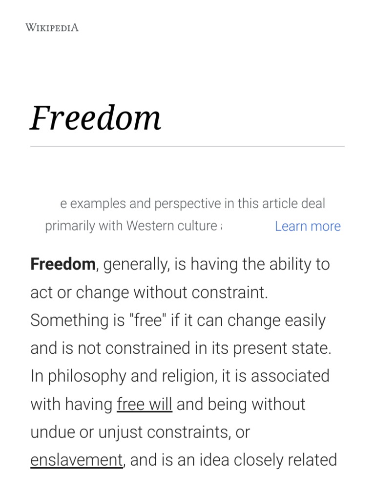 Freedom - Wikipedia | PDF | Liberty | Free Will