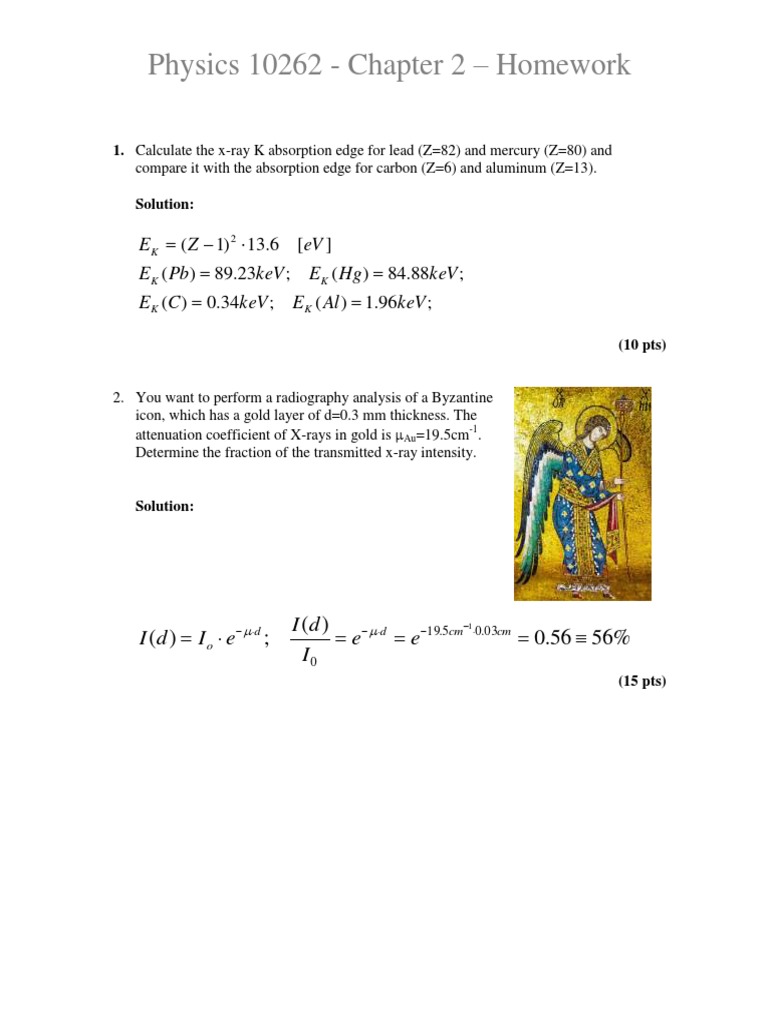 Physics 10262 - Chapter 2 - Homework: Kev HG E Kev PB E Ev Z E | PDF | Electronvolt | X Ray