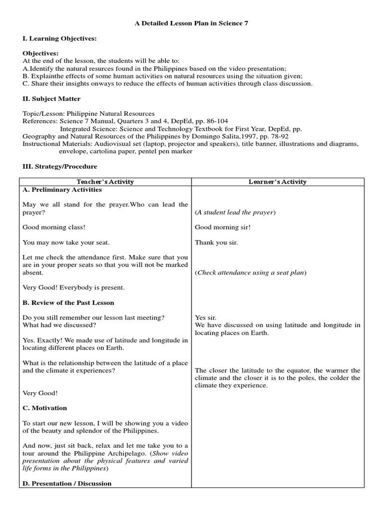 A Detailed Lesson Plan in Science 7 | PDF | Minerals | Philippines