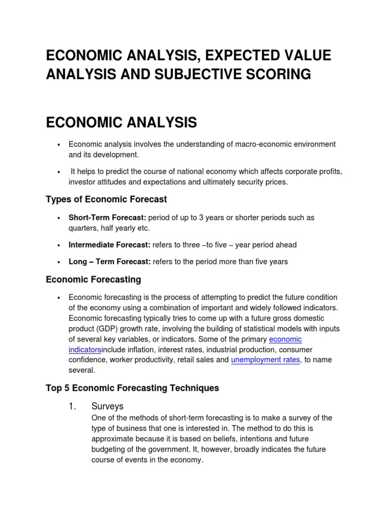 Economic Analysis, Expected Value Analysis and Subjective Scoring | PDF ...