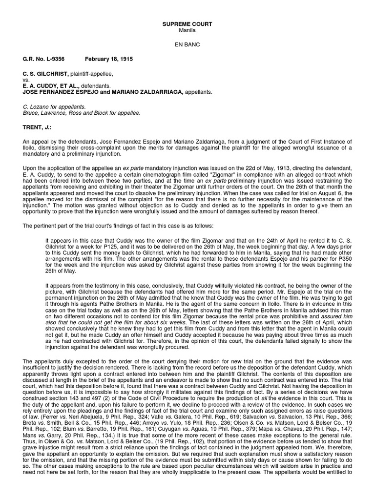 Gilchrist Vs Cuddy, 29 Phil 542 | PDF | Injunction | Damages