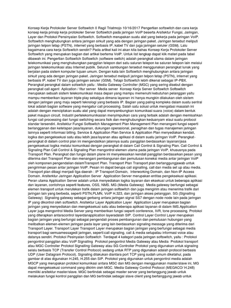 Konsep Kerja Protokoler Server Softswitch | PDF