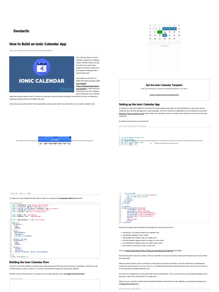 How To Build An Ionic Calendar App - Devdactic | PDF | Mobile App ...