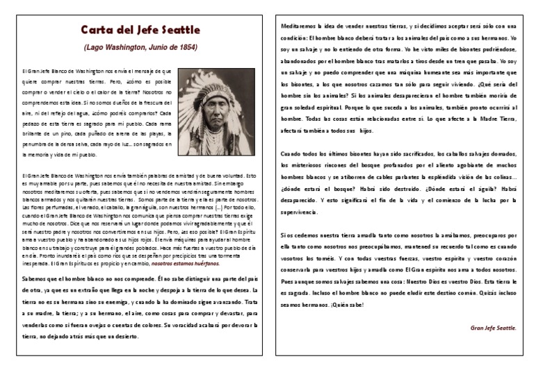 Carta del Jefe Seattle a EE.UU. | PDF