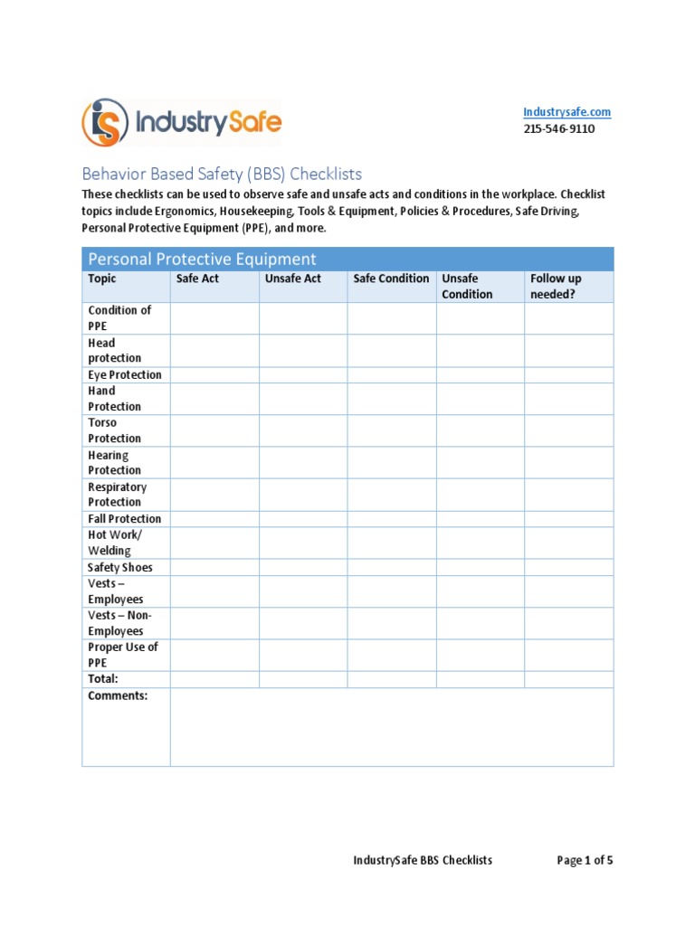 Behavior Based Safety Checklist | PDF | Personal Protective Equipment ... Behavior Based Safety Checklist | PDF | Personal Protective Equipment ...