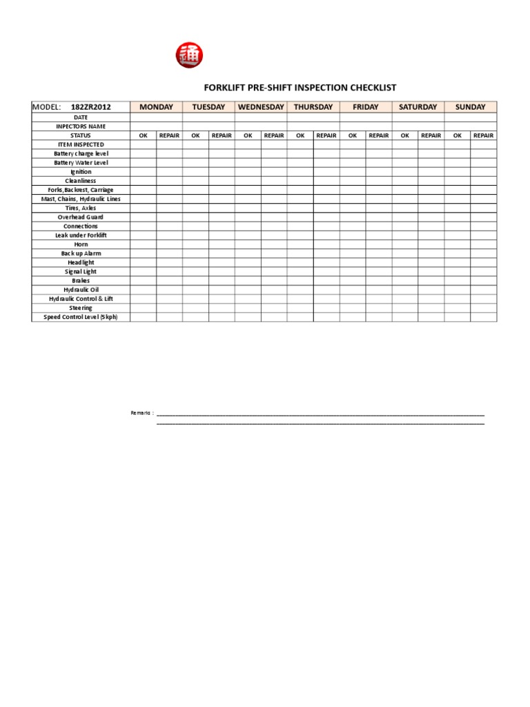 Forklift Monitoring Sheet | PDF