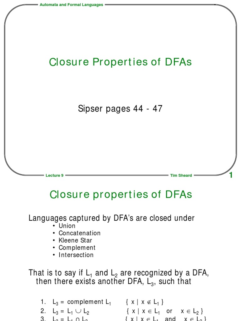 DFA Closure Properties: Union, Intersection, Complement | PDF | Syntax (Logic) | Computer Science