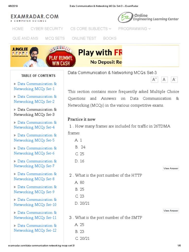 Data Communication & Networking MCQs Set-3 ExamRadar PDF | PDF | Osi Model | Multiple Choice