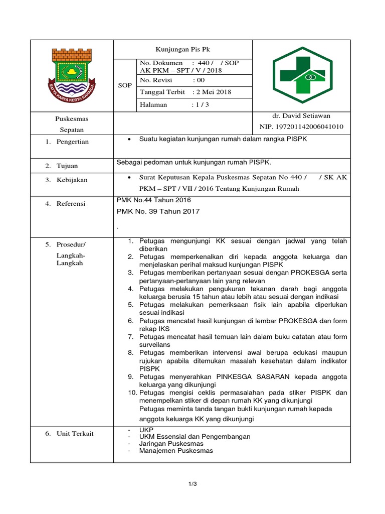 SOP Kunjungan Rumah PISPK | PDF