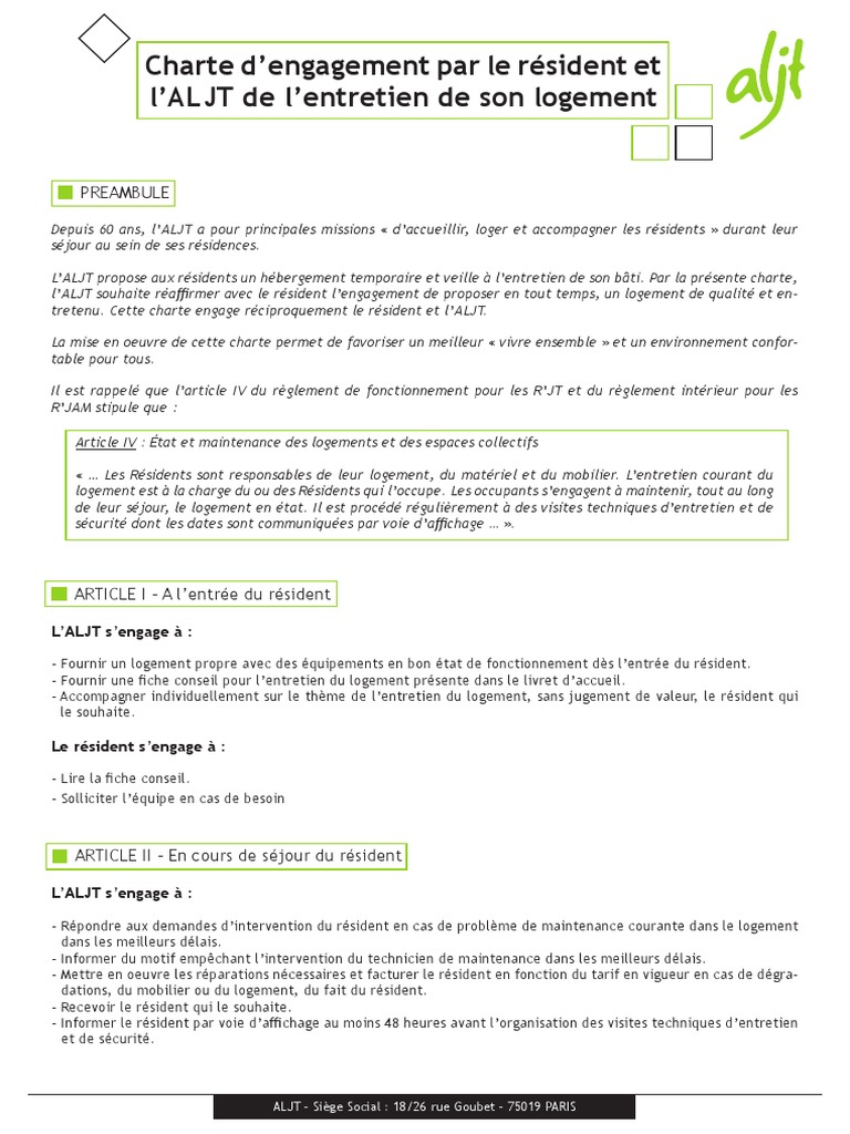 Charte Engagement Entretien Logement 3104 | PDF | Logement | Business