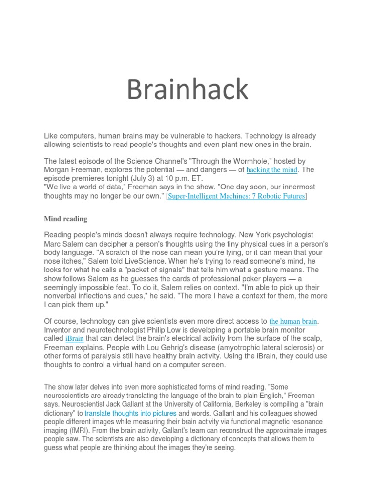Brainhack: Hacking The Mind | PDF | Odor | Mind