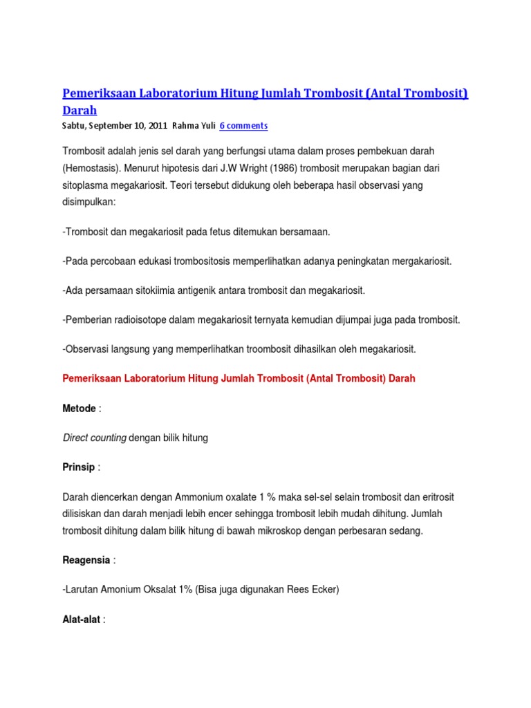 Menghitung Jumlah Trombosit | PDF