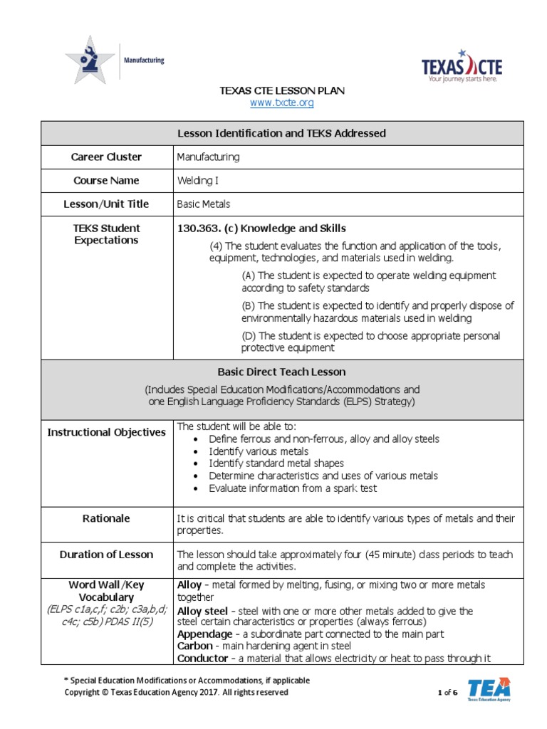 1.Lesson Plan Welding Basic Metals_0_0 | Individualized Education ...