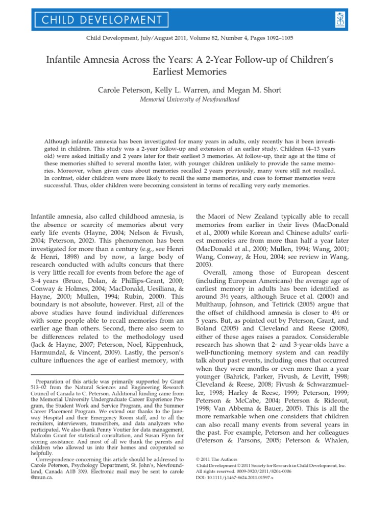 Infantile Amnesia PDF | PDF | Recall (Memory) | Analysis Of Covariance