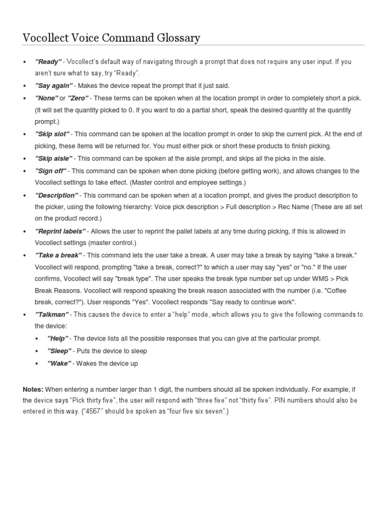 Vocollect Voice Command Guide | PDF | Computing | Areas Of Computer Science