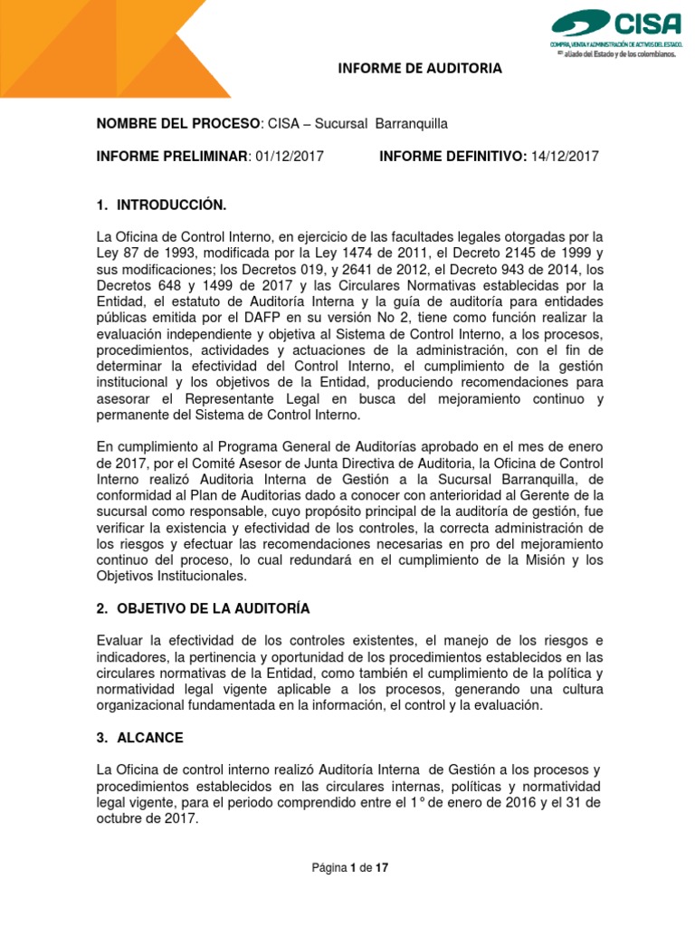 Ejemplo Informe de Calidad PDF | PDF | Auditoría | Contralor