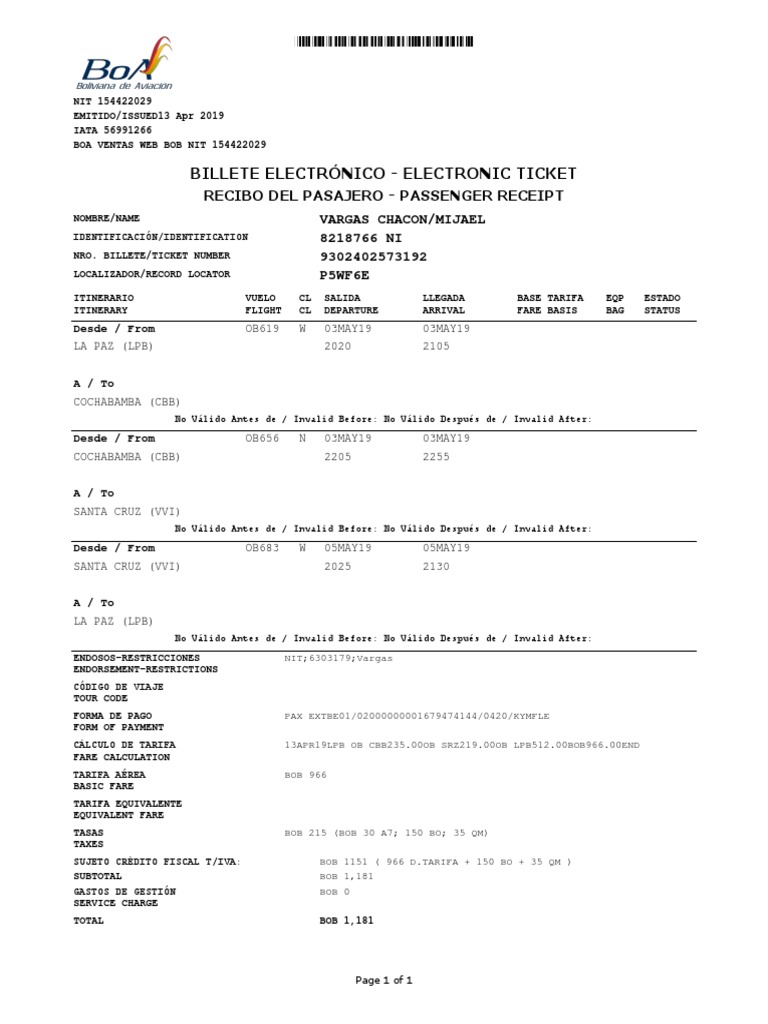 Passenger Receipt for Flight Itinerary | PDF