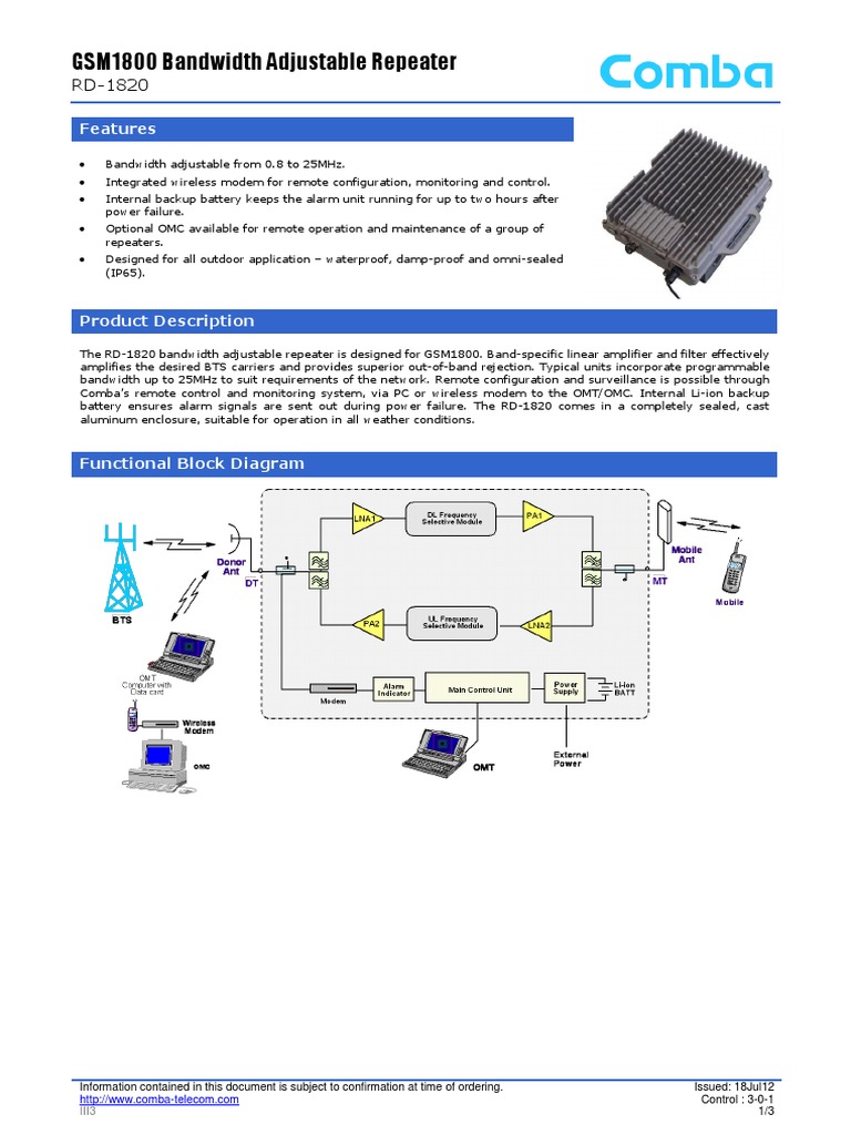 Comba 4G Repeater User Manual | PDF | Bandwidth (Signal Processing) | Amplifier