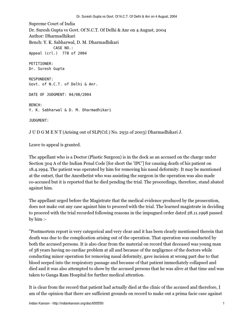 Case No.: Appeal (CRL.) 778 of 2004 Petitioner: Dr. Suresh Gupta ...