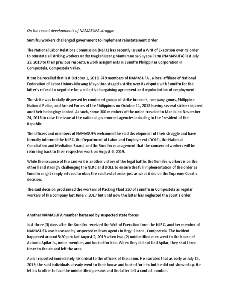 Sumifru Challenged Government To Implement Reinstatement Order of ...