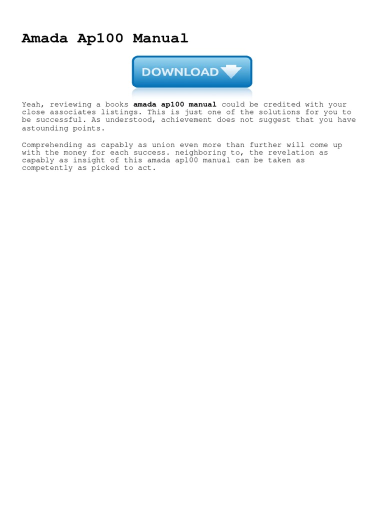Amada AP100 Manual Guide | PDF